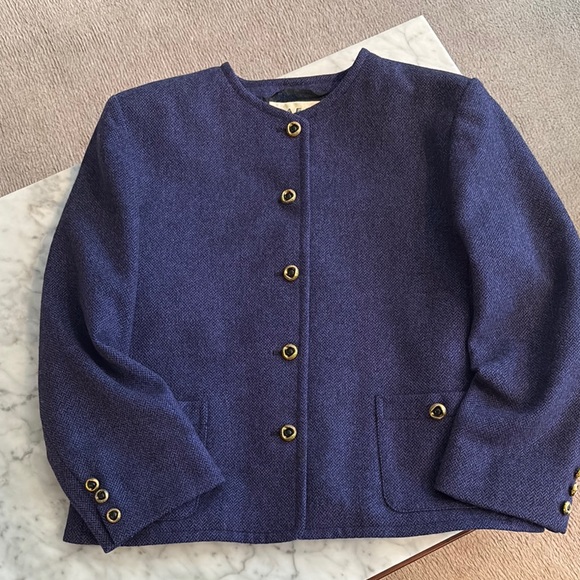 jaeger | Jackets & Coats | Vintage Jaeger Blue Herringbone Wool Jacket ...